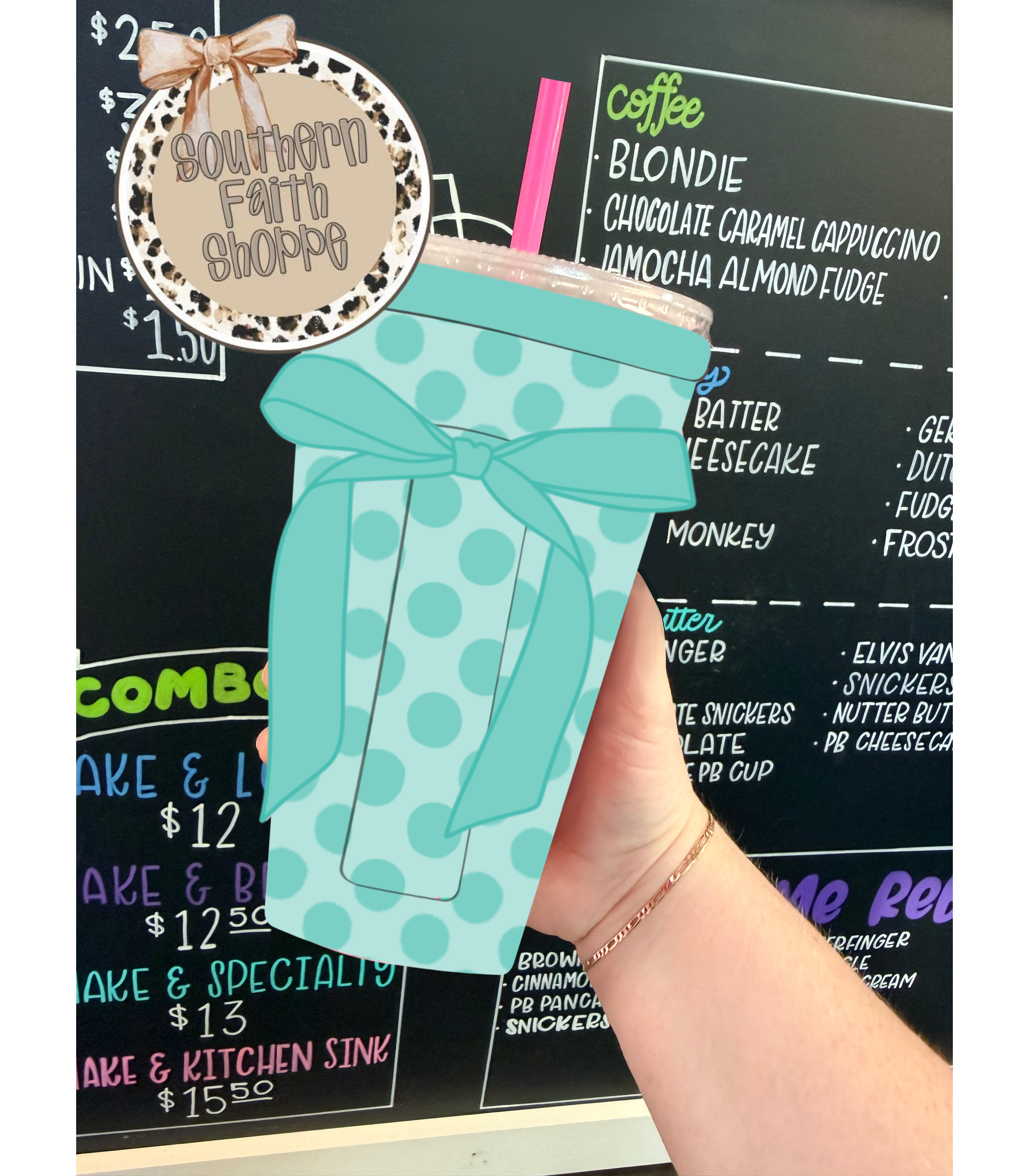 TEAL POLKA DOTS | RIBBON 32oz KOOZIE – Southern Faith Shoppe